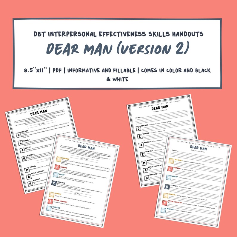 DEAR MAN DBT Interpersonal Effectiveness Skill Handouts - Etsy