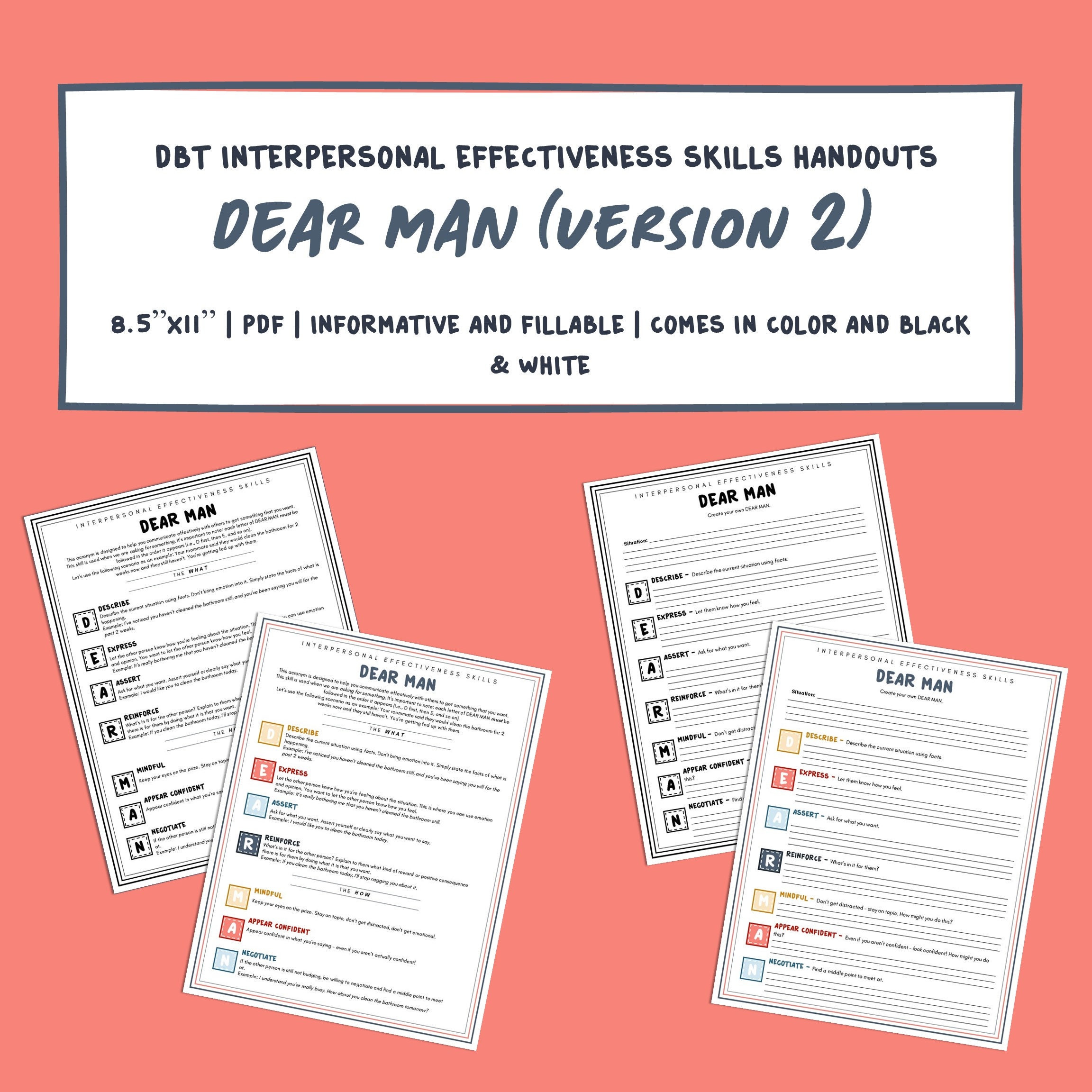 DEAR MAN DBT Interpersonal Effectiveness Skill Handouts - Etsy