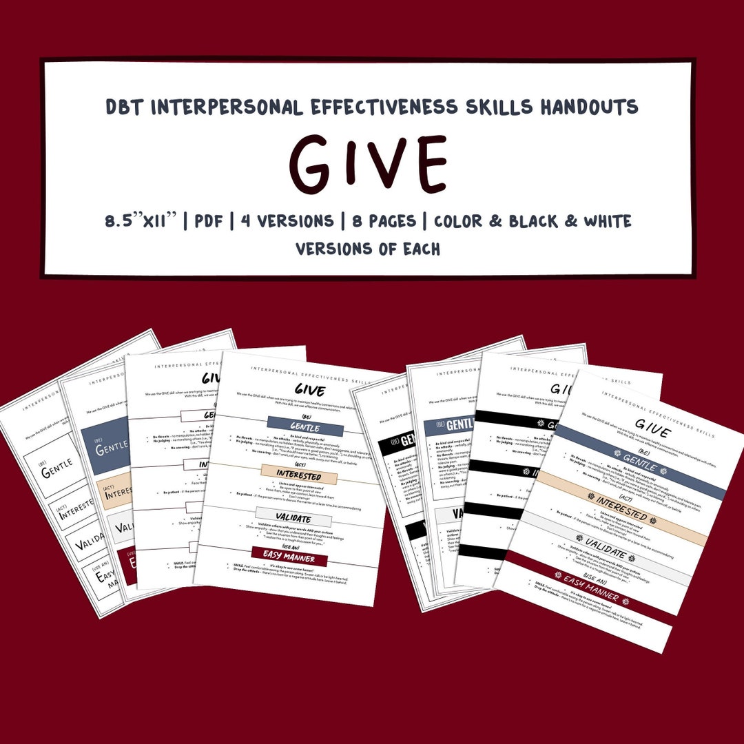 GIVE DBT Interpersonal Effectiveness Skill Handouts - Etsy