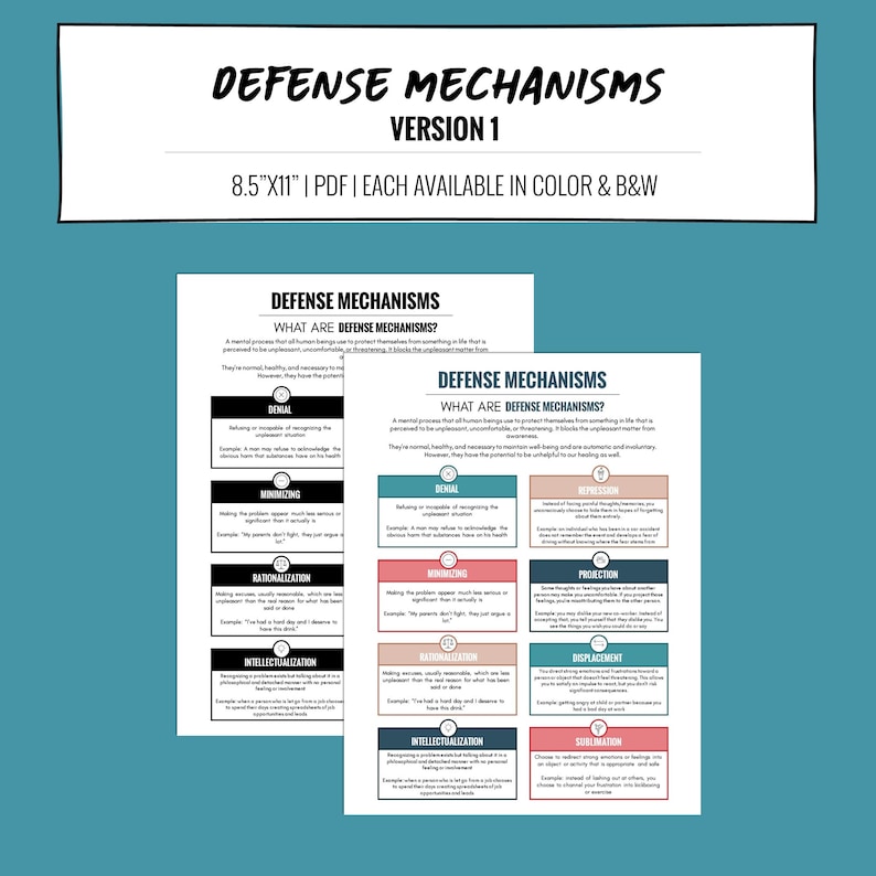 Defense Mechanisms Handouts - Etsy