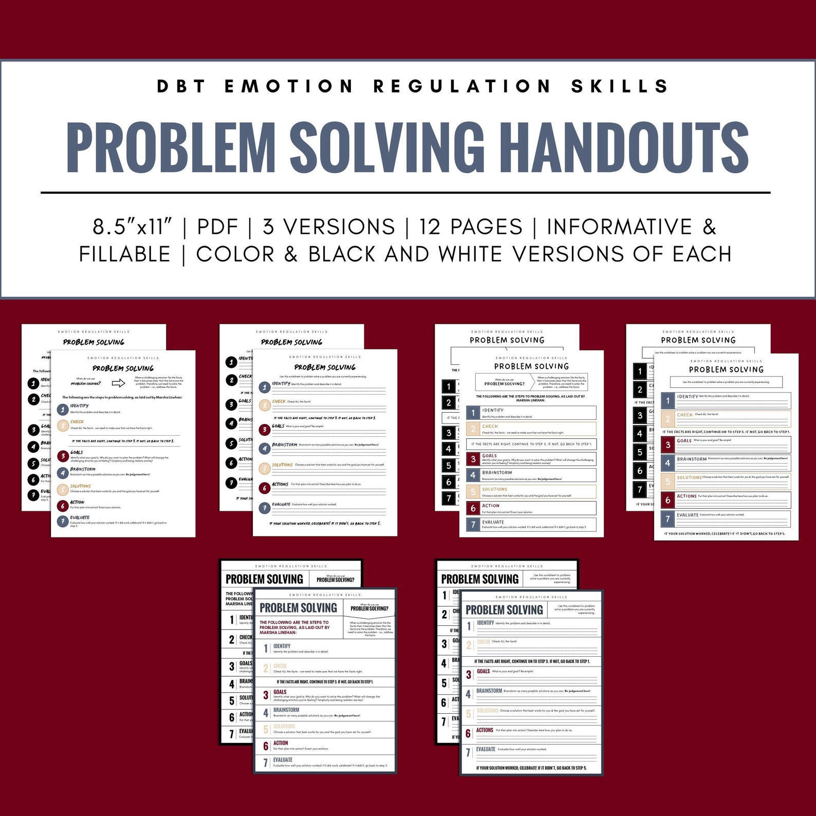 Problem Solving DBT Skill Handouts - Etsy