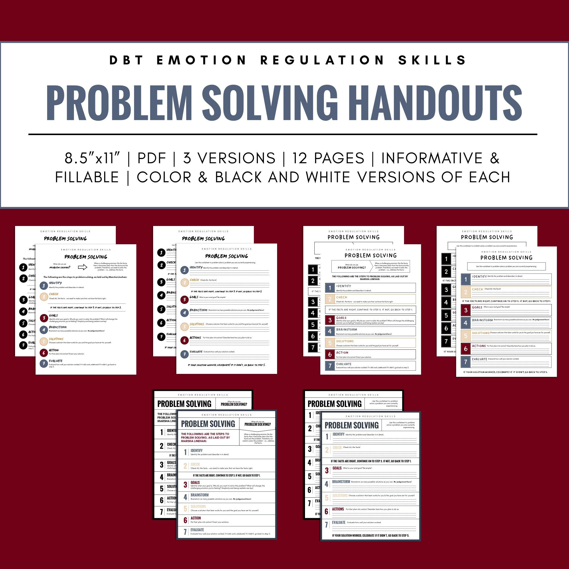 Problem Solving DBT Skill Handouts - Etsy