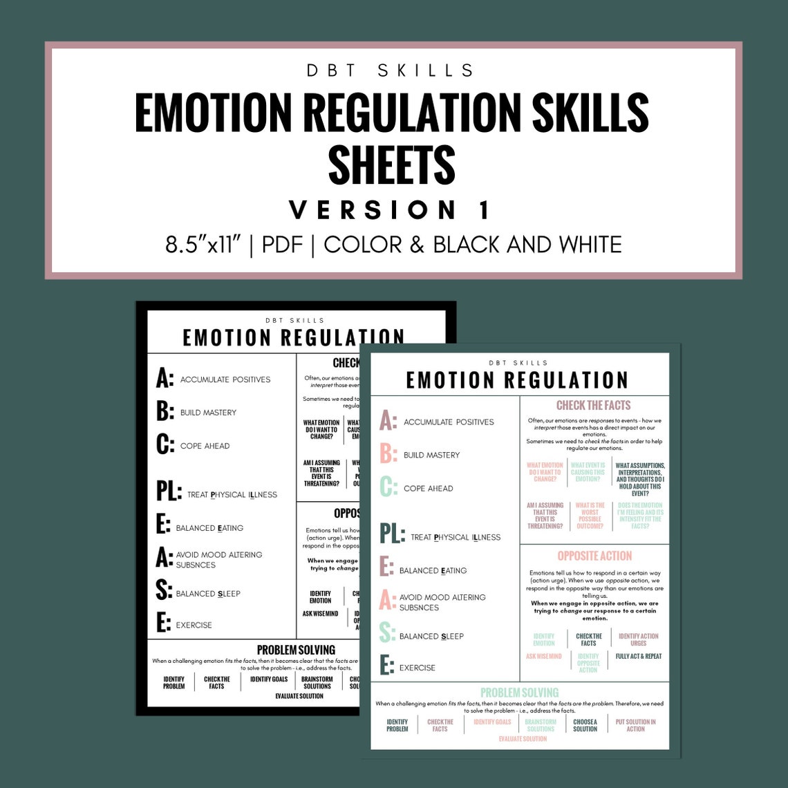 Emotion Regulation DBT Skills Sheets - Etsy
