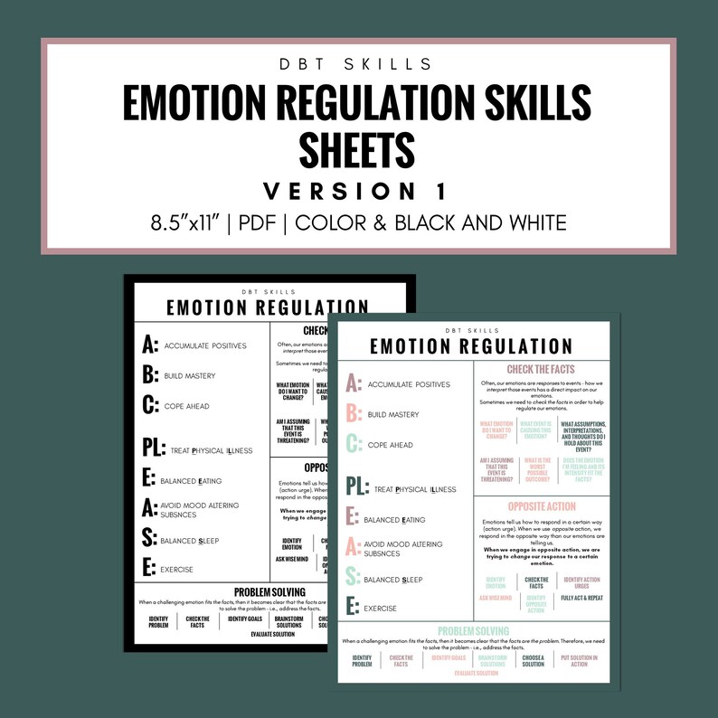 Emotion Regulation DBT Skills Sheets - Etsy