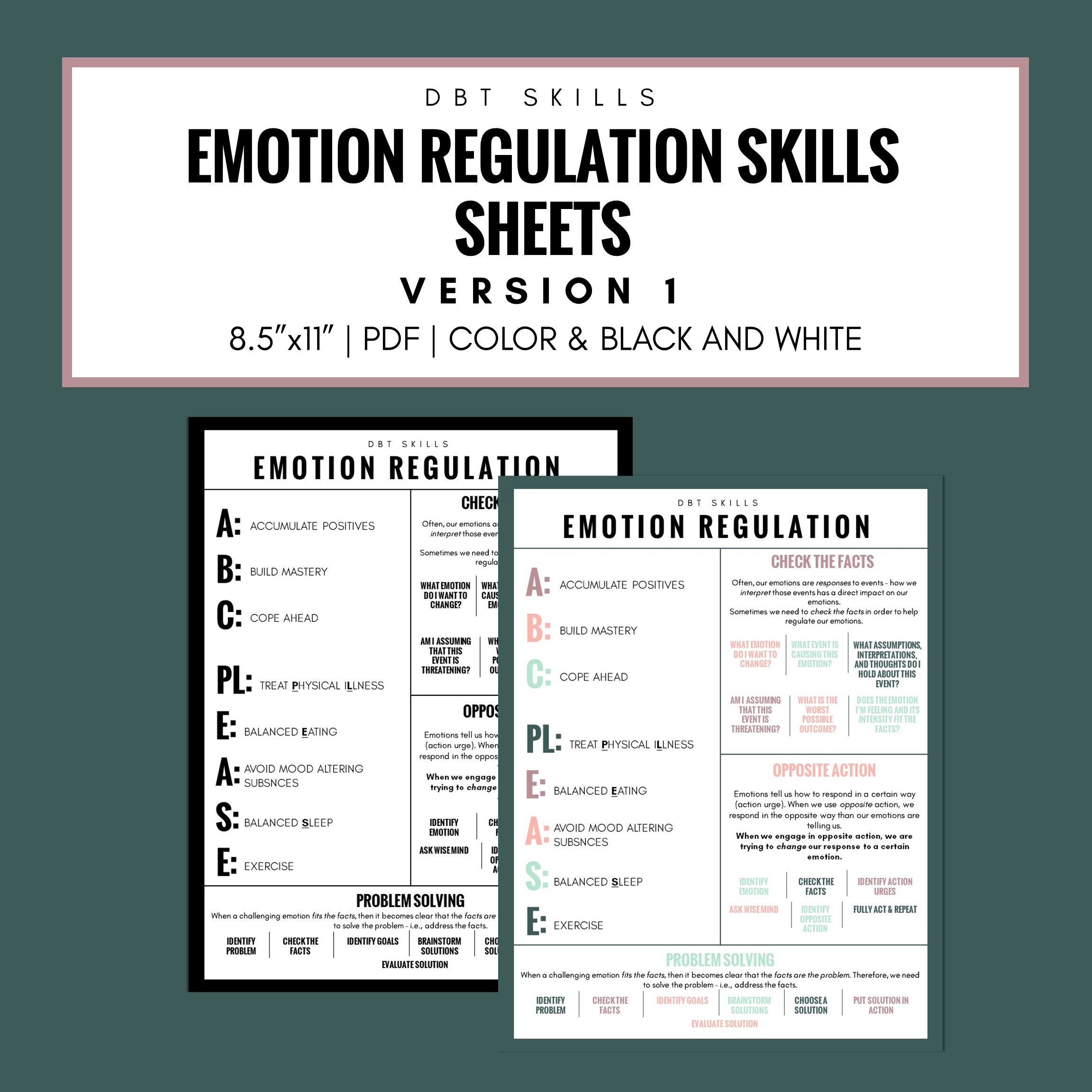 Emotion Regulation DBT Skills Sheets - Etsy