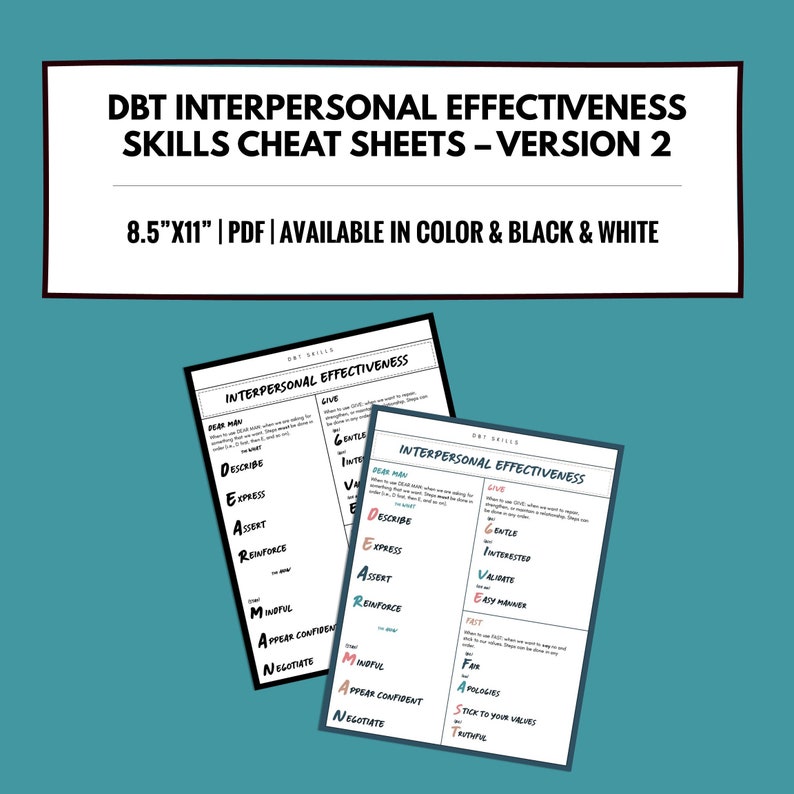 DBT Interpersonal Effectiveness Skills Cheat Sheets - Etsy
