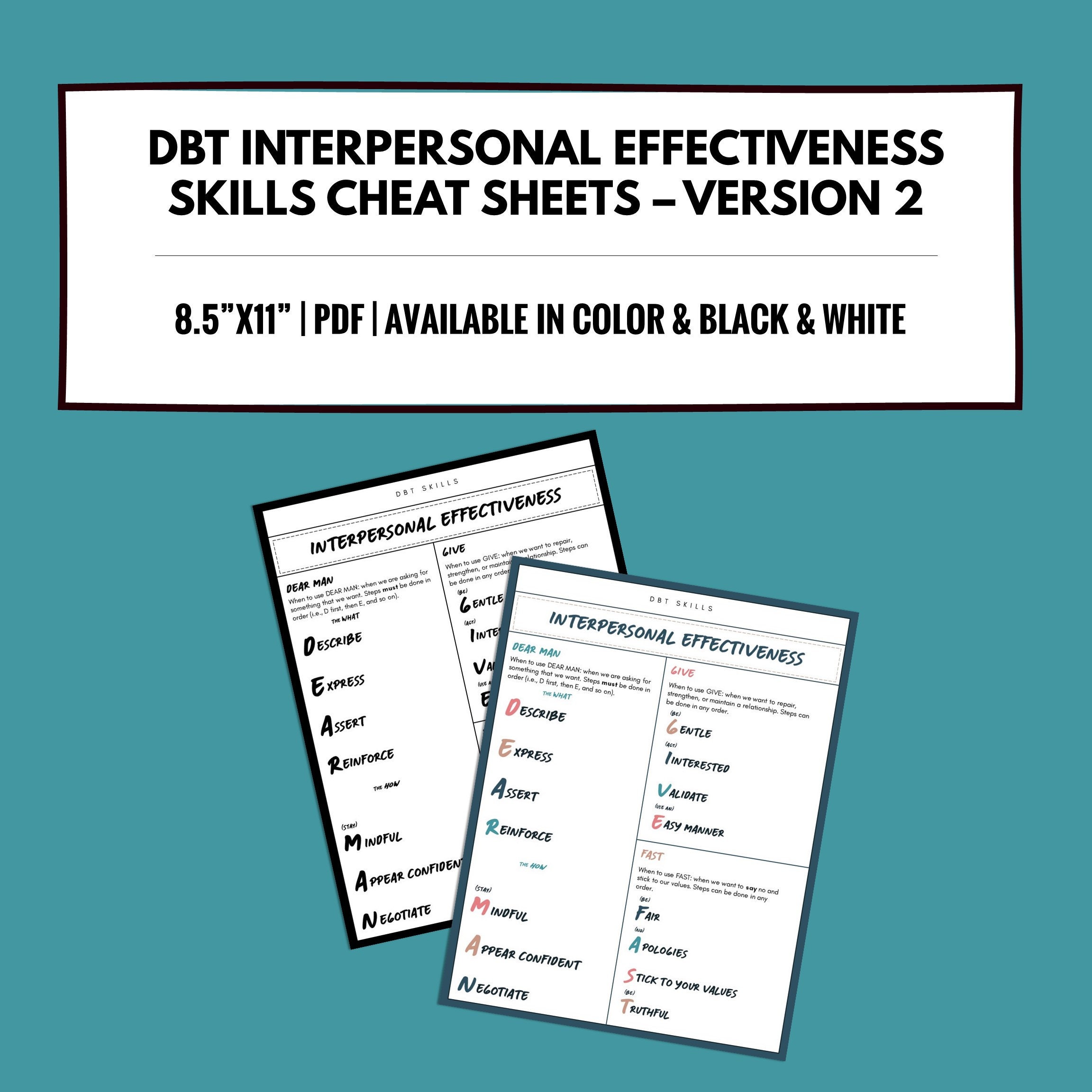 DBT Interpersonal Effectiveness Skills Cheat Sheets - Etsy
