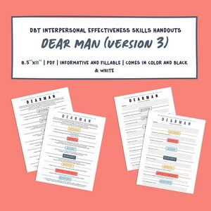 DEAR MAN DBT Interpersonal Effectiveness Skill Handouts - Etsy