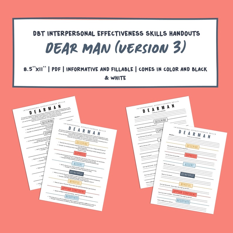 DEAR MAN DBT Interpersonal Effectiveness Skill Handouts - Etsy
