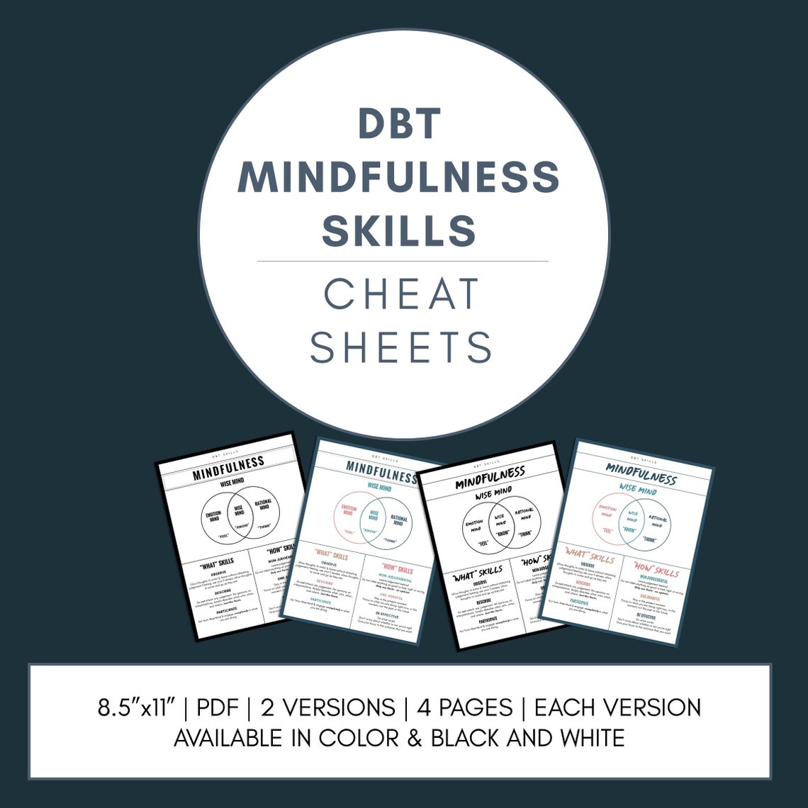 DBT Mindfulness Skills Cheat Sheets - Etsy