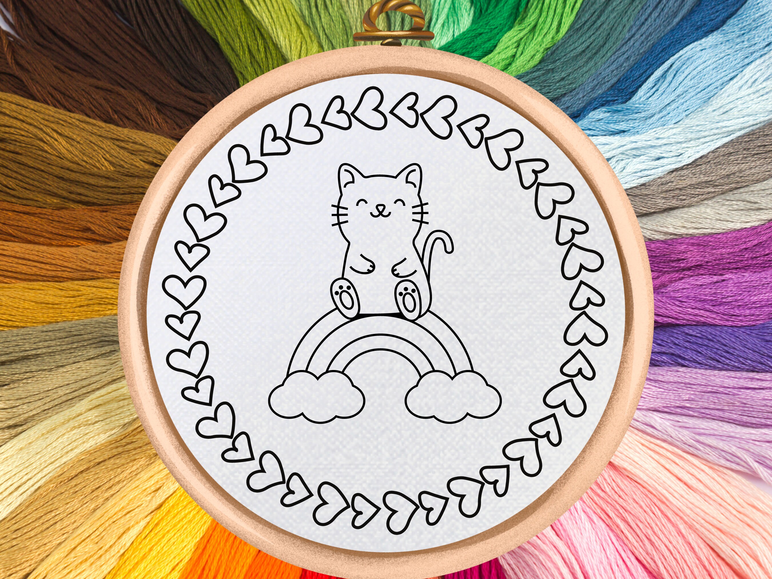 Rainbow Kitty Hand Embroidery Pattern – Beginner Kid's Design (PDF ...