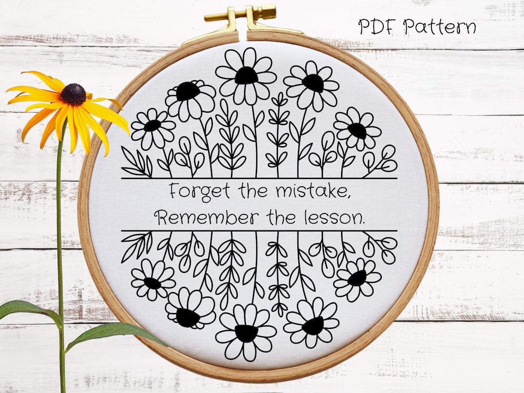 Floral Hand Embroidery PDF Pattern, Inspirational Quote, Digital ...