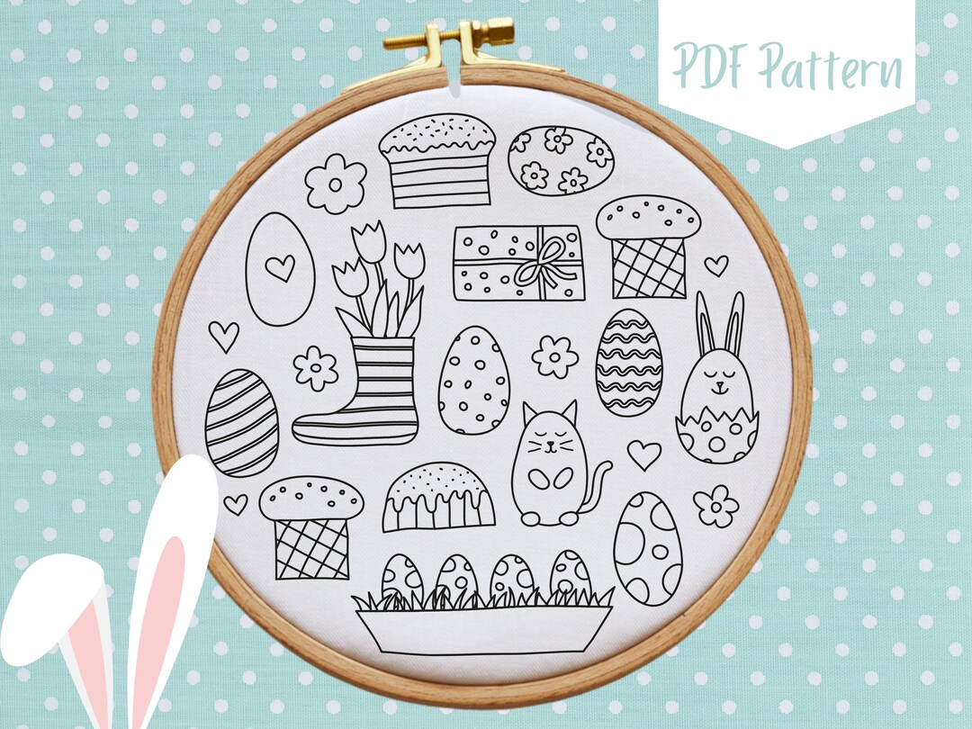 Easter Hand Embroidery Pattern - PDF Pattern - Easter Eggs and Bunnies ...