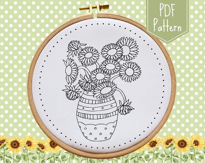 DIY Hand Embroidery Pattern PDF, Hand Embroidered Flower Garden, Roses and Sunflowers, Summer ...
