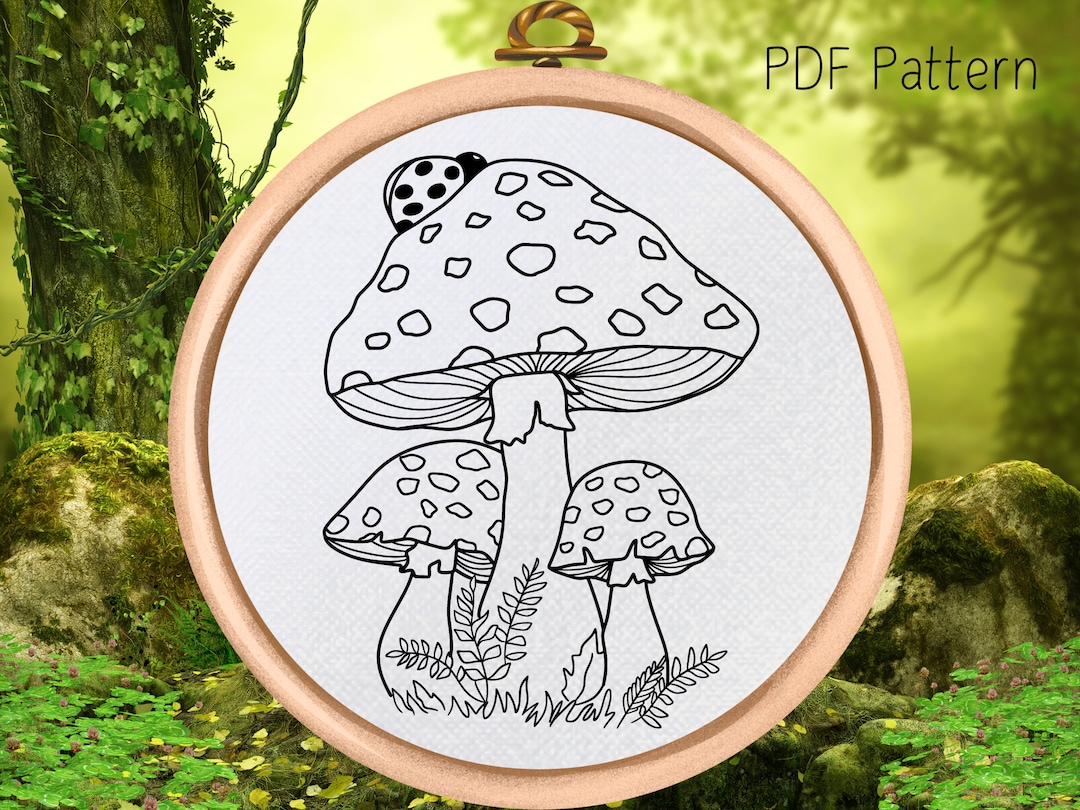 Toadstool Hand Embroidery Pattern - PDF Pattern Download - Ferns and ...