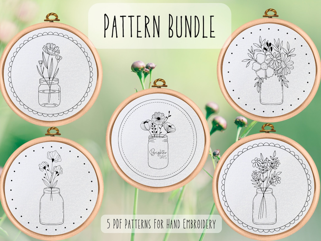 Hand Embroidery PDF Pattern Bundle, Floral Embroidery Set, 5 Designs - Etsy