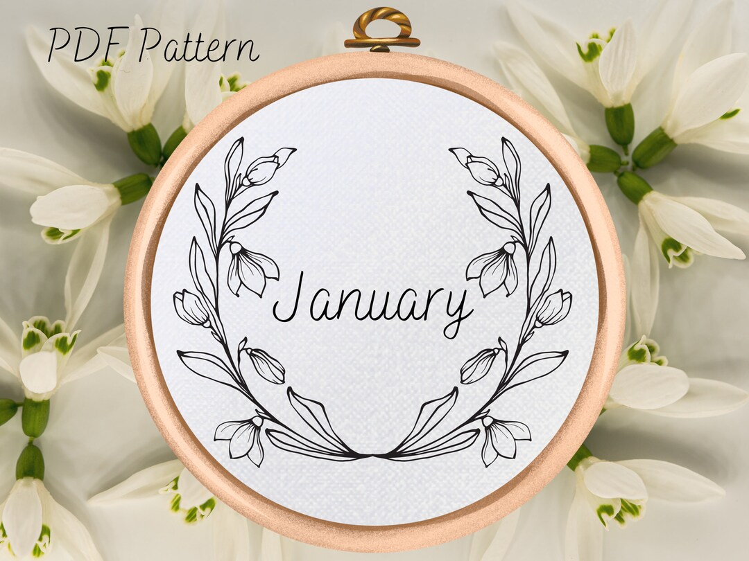 January Hand Embroidery Pattern - PDF Pattern Download - Snowdrops ...