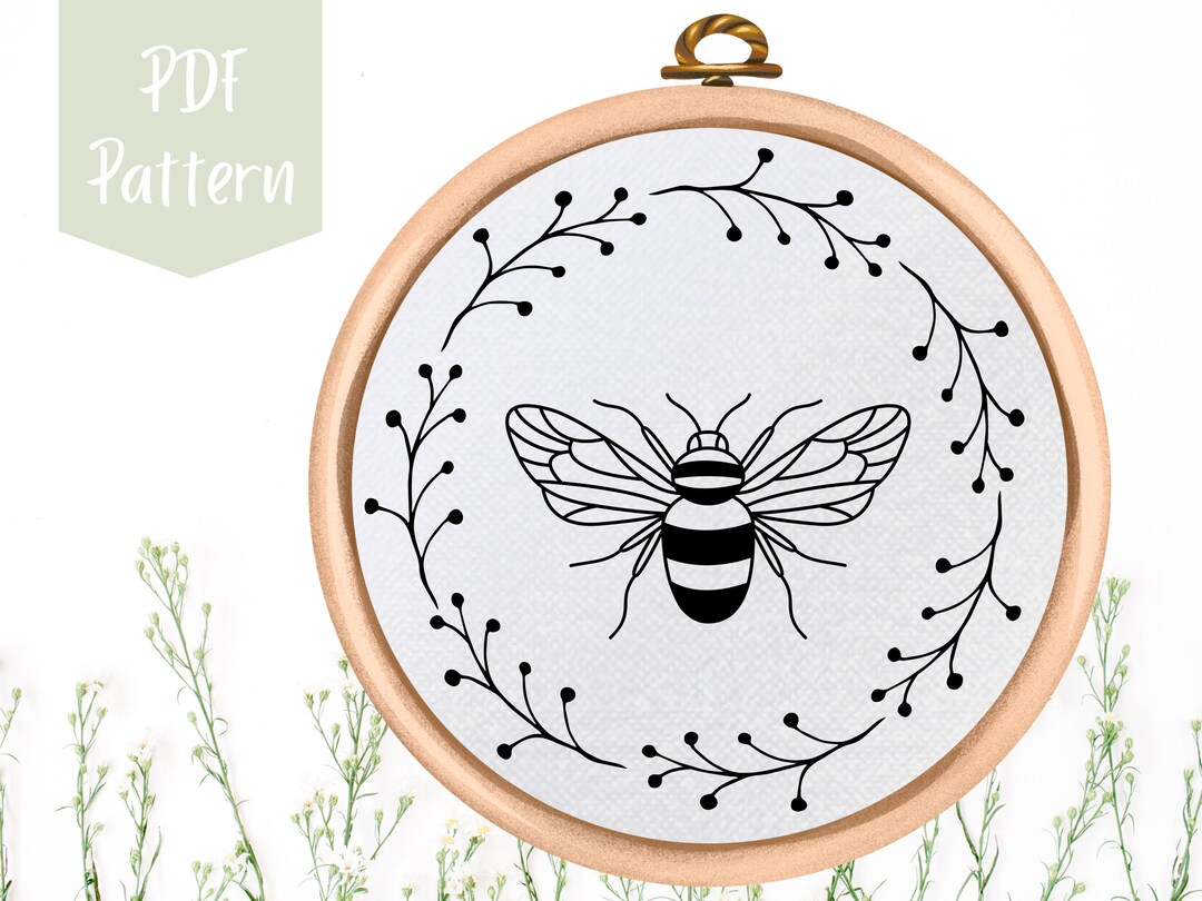 Bee Hand Embroidery Pattern: Floral Design (PDF Pattern) - Etsy