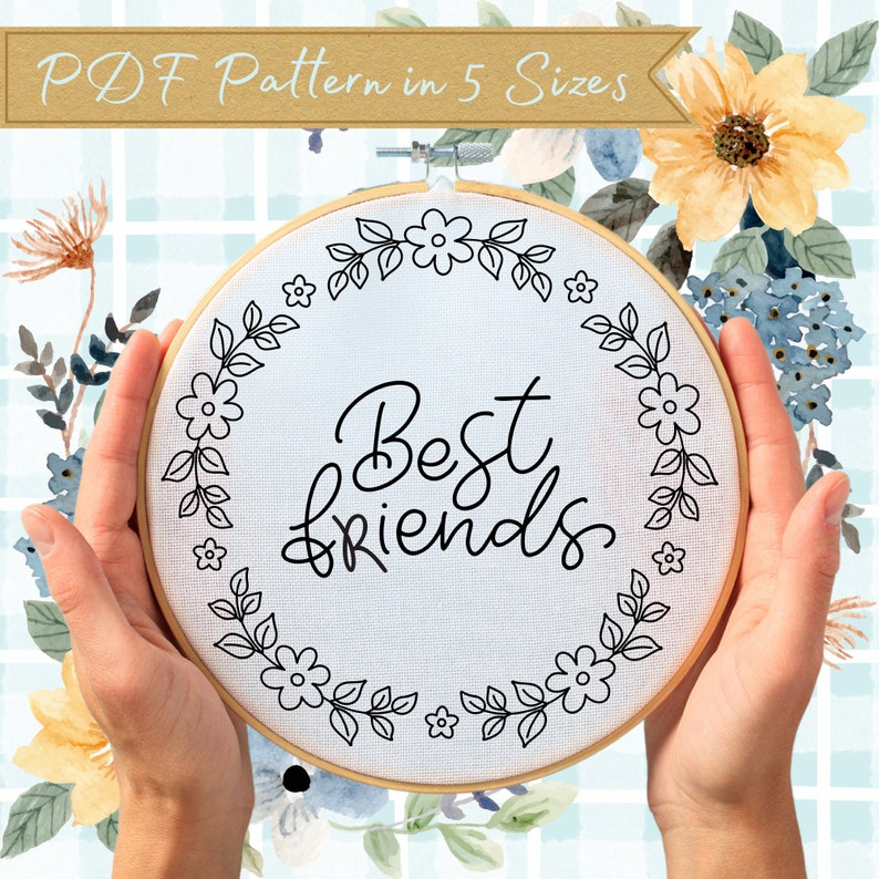 Friends Embroidery Design, Floral Wreath, Beginner Hand Embroidery, DIY ...
