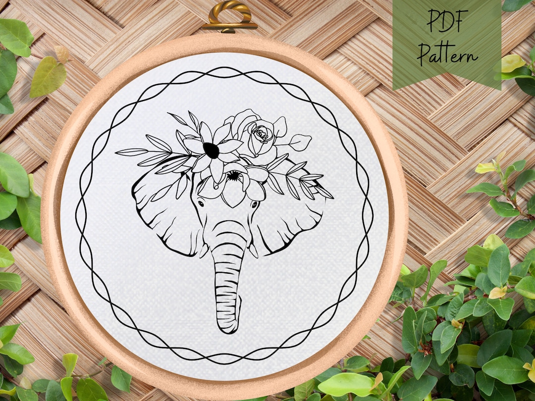 Floral Elephant Hand Embroidery Pattern (PDF Pattern) - Etsy