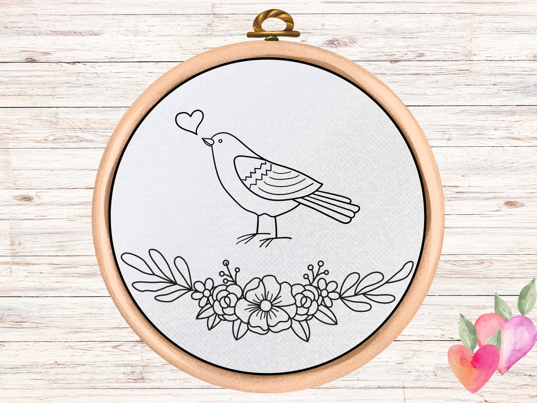 Bird Hand Embroidery Pattern, PDF Pattern, Floral Bird Design - Etsy