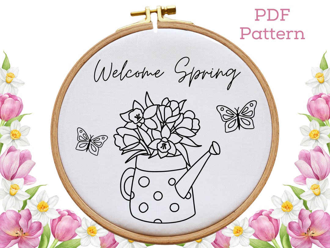 Spring Flowers Hand Embroidery Pattern: Butterfly Bouquet (PDF Pattern ...