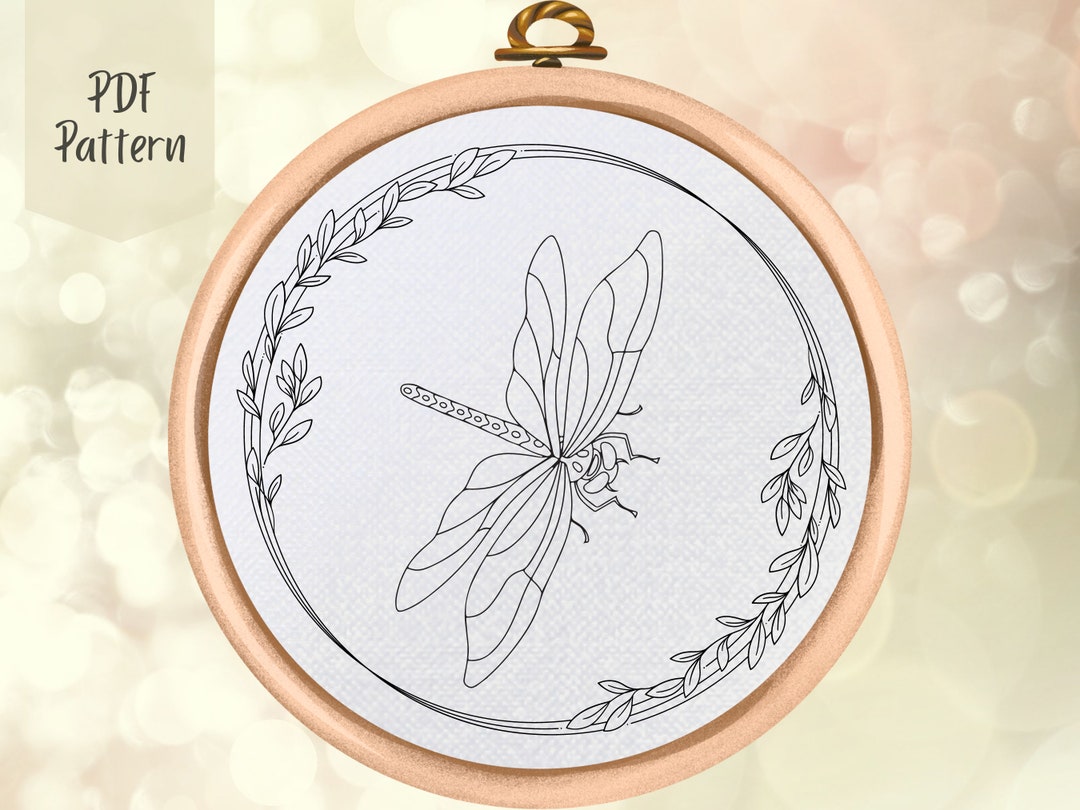 Dragonfly Hand Embroidery Pattern: Floral Wreath Design (PDF Pattern ...