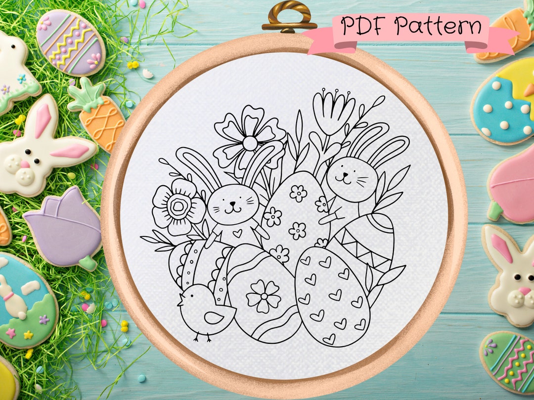 Easter Hand Embroidery Pattern - PDF Pattern - Eggs and Bunnies - Etsy