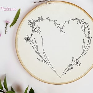 Floral Heart Hand Embroidery Pattern: Beginner DIY Decor (PDF Pattern ...
