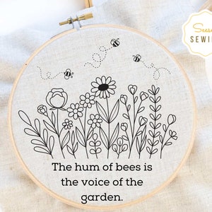 PDF Pattern, Floral Hand Embroidery Design, Bees, Wildflowers, Flowers ...