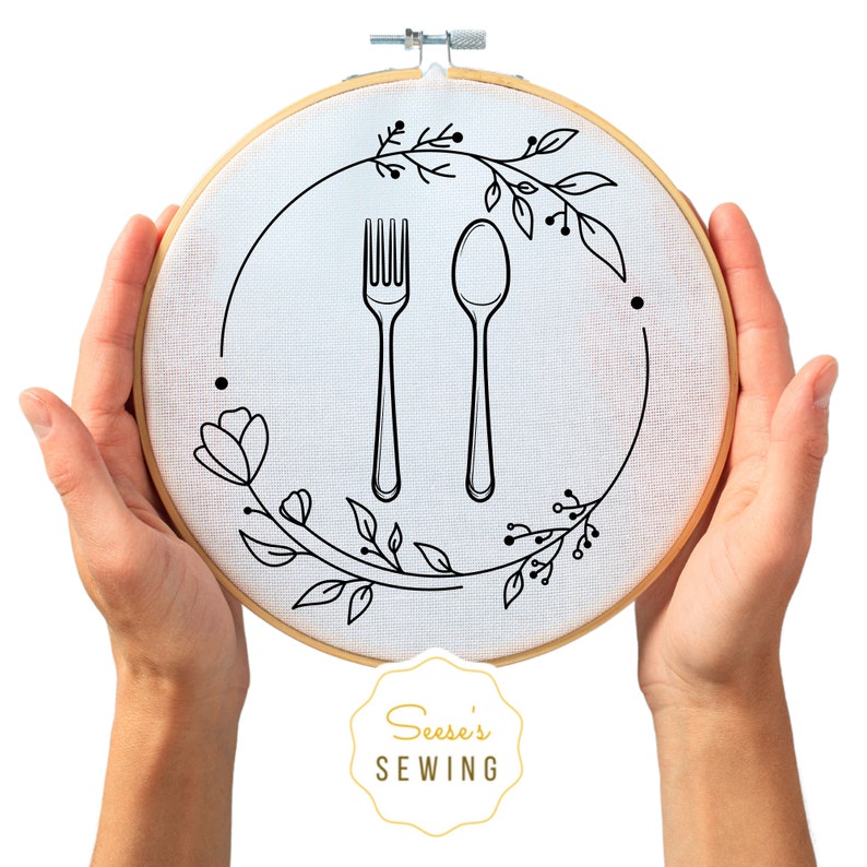 Floral Kitchen Embroidery Patterns: Fork & Spoon Designs (PDF Download ...
