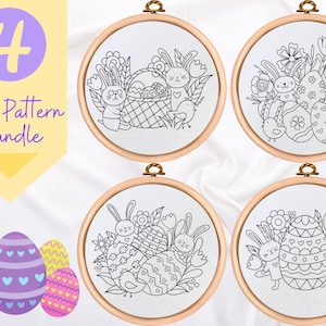 Easter Hand Embroidery Pattern - PDF Pattern Bundle - Eggs and Bunnies ...