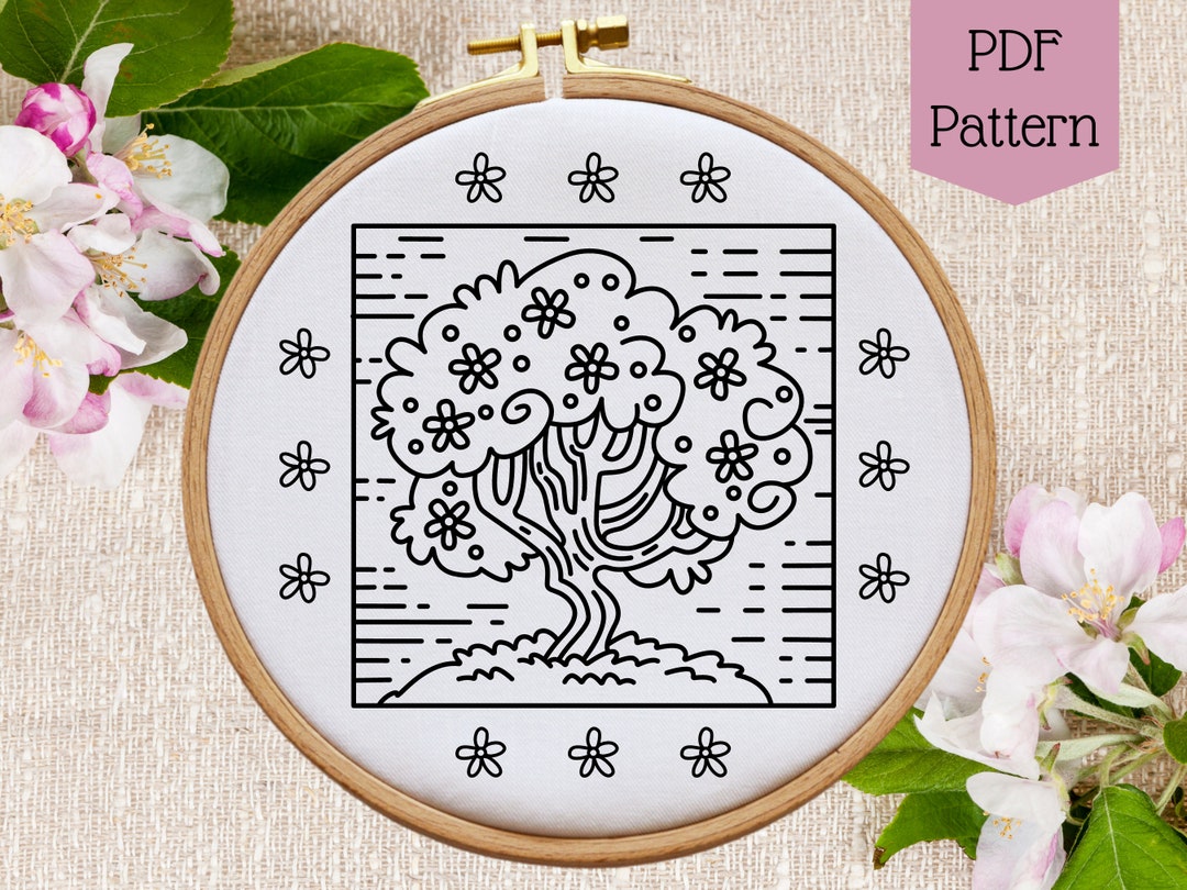 Apple Tree Hand Embroidery Pattern, Apple Blossoms PDF Pattern Download ...