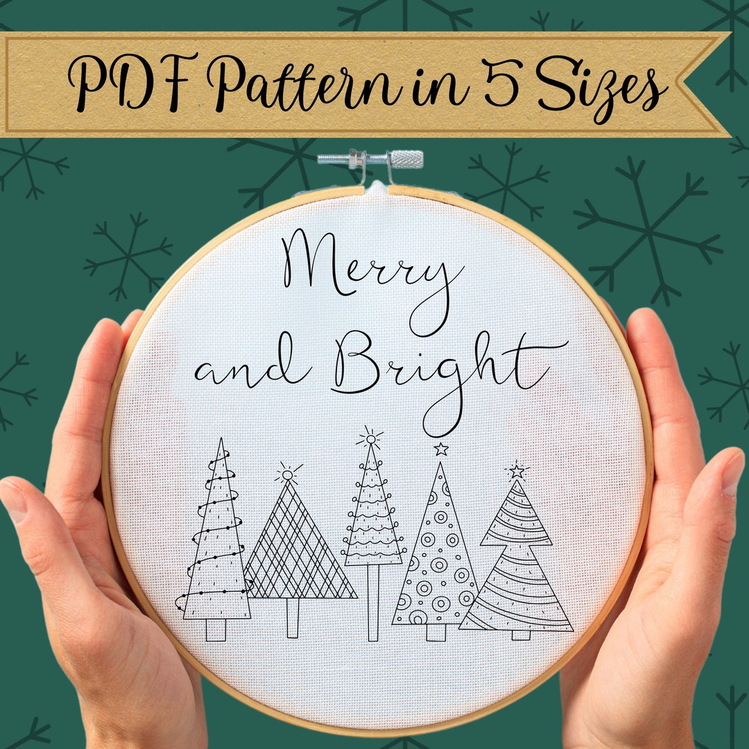Christmas Trees Hand Embroidery PDF Pattern, 5 Sizes, Merry and Bright ...