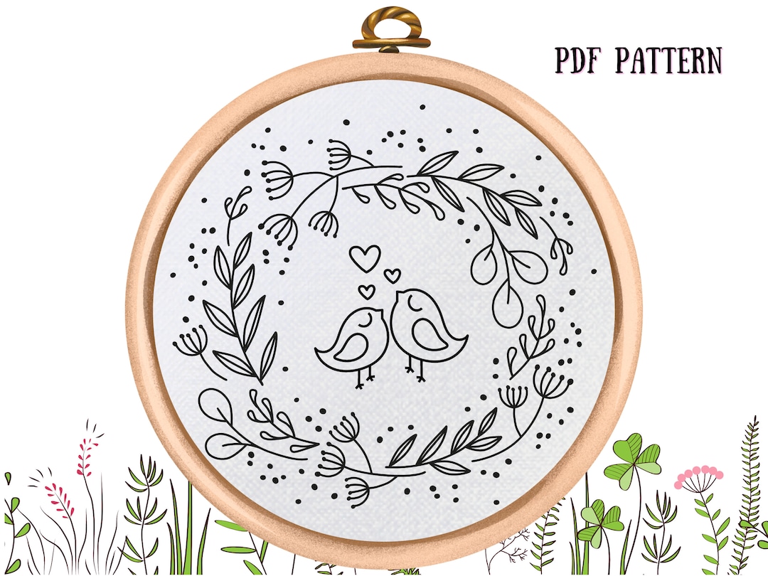 Birds Hand Embroidery Pattern - PDF Pattern Download - Flowers and ...