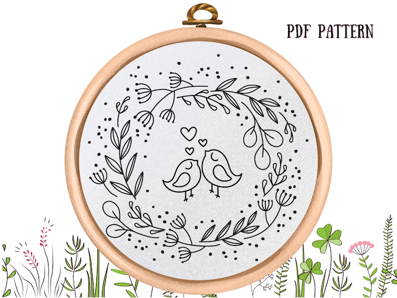 Birds Hand Embroidery Pattern PDF Pattern Download Flowers - Etsy