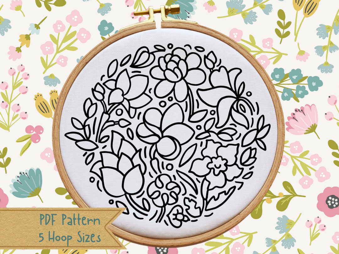 Hand Embroidery PDF Pattern, Flowers, Floral Embroidery Design, 5 Hoop ...