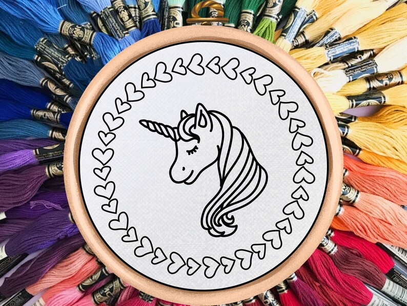 Unicorn Embroidery Pattern PDF Pattern Unicorn and Hearts - Etsy