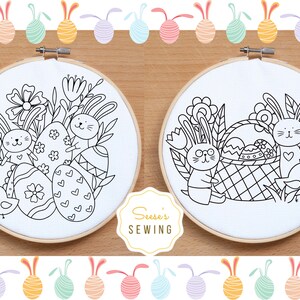 Easter Hand Embroidery Pattern - PDF Pattern Bundle - Eggs and Bunnies ...