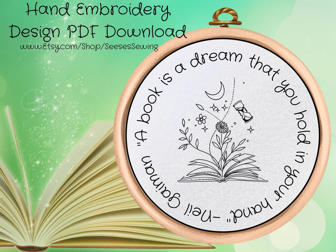 PDF Pattern - Book Hand Embroidery Design -gift for Readers and Book ...