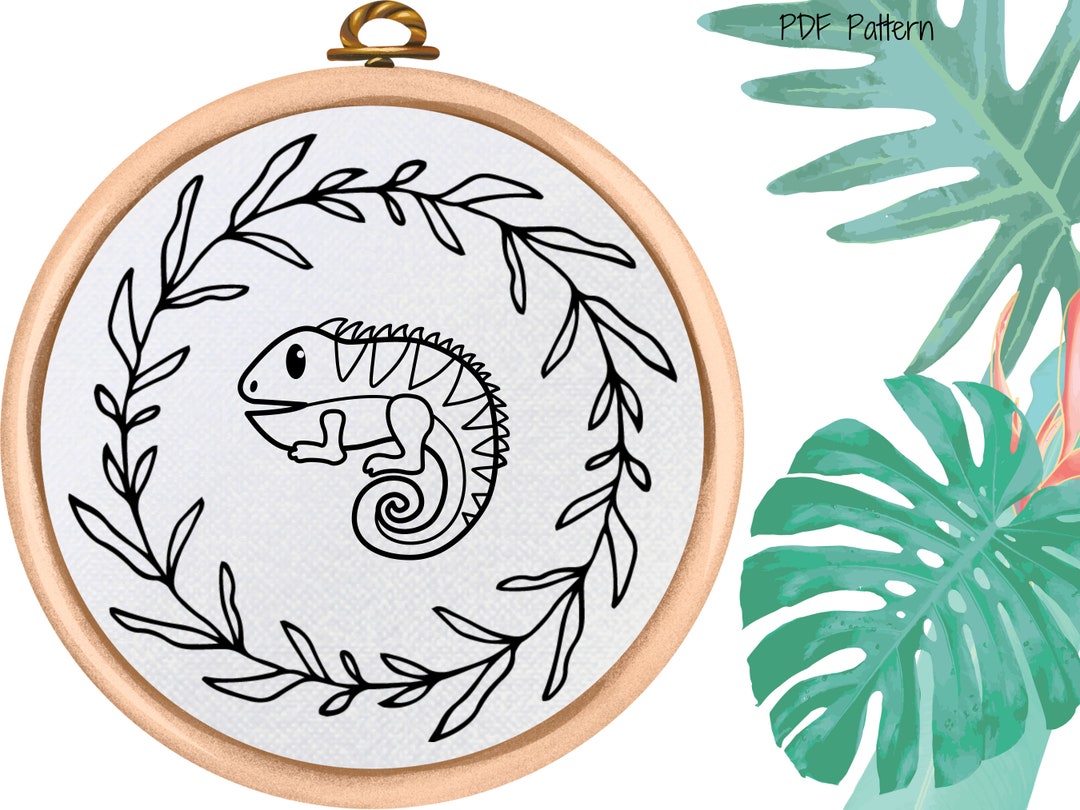 Hand Embroidery PDF Pattern, Chameleon Embroidery Design, Digital ...