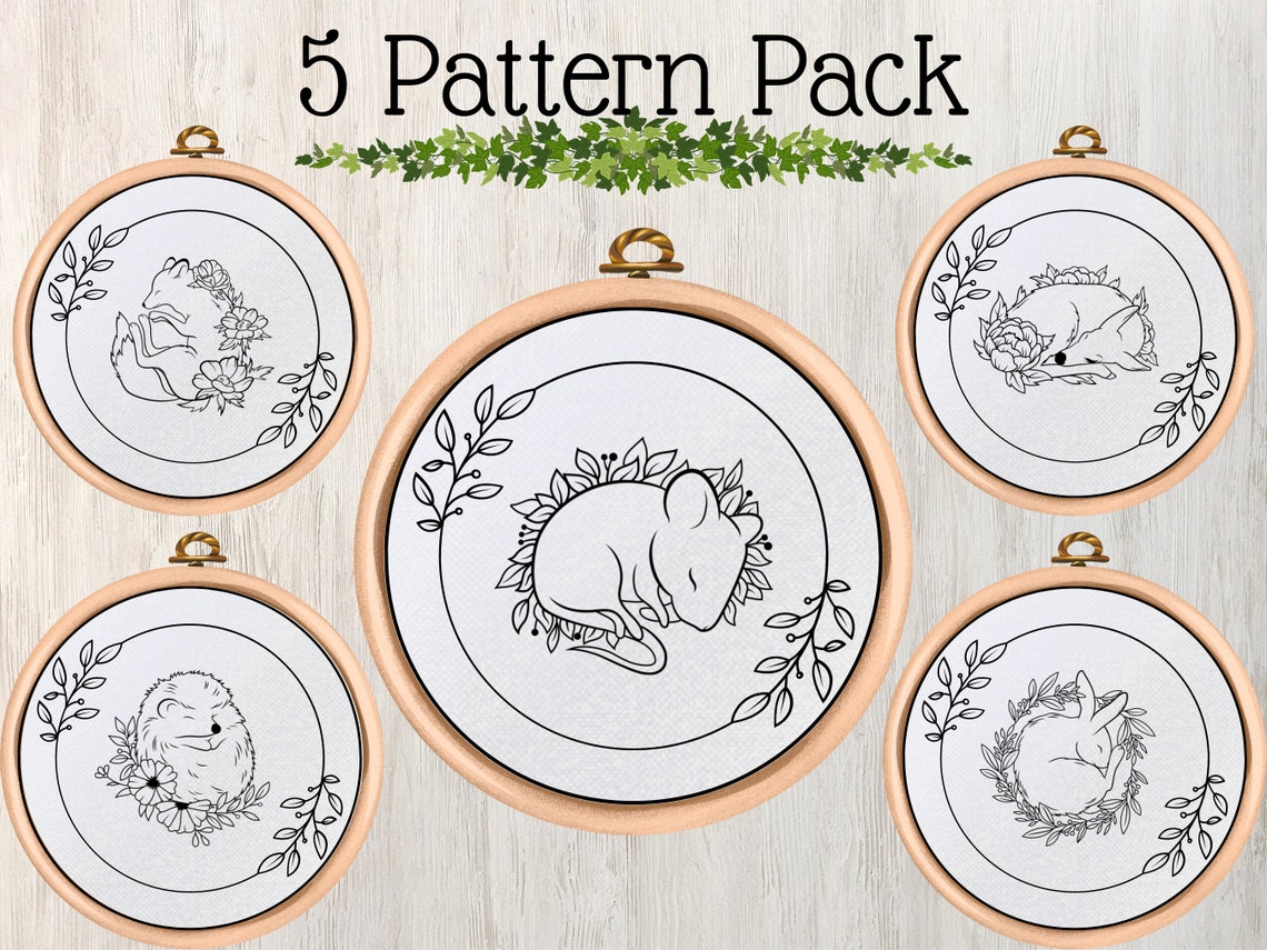 PDF Pattern Pack Hand Embroidery Pattern Pack 5 Animal - Etsy