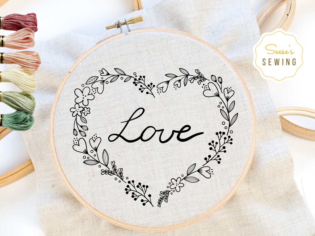 Flower Heart 'love' Hand Embroidery Pattern (PDF Download) - Etsy
