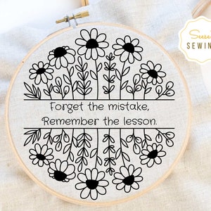 Floral Hand Embroidery PDF Pattern, Inspirational Quote, Digital ...
