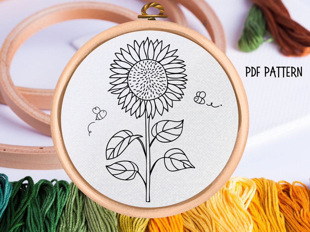 Sunflower Hand Embroidery Pattern - PDF Pattern Download - Flower and ...