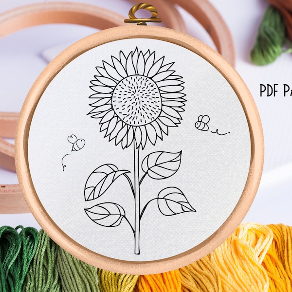 Sunflower Embroidery Design and Bee - Etsy