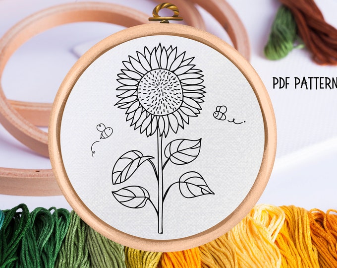 DIY Hand Embroidery Pattern PDF, Hand Embroidered Flower Garden, Roses and Sunflowers, Summer ...
