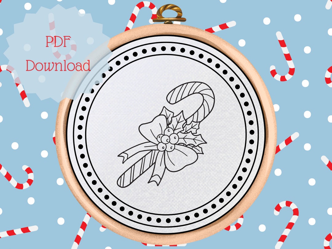 PDF Pattern - Christmas Hand Embroidery Design - Candy Cane - Merry ...