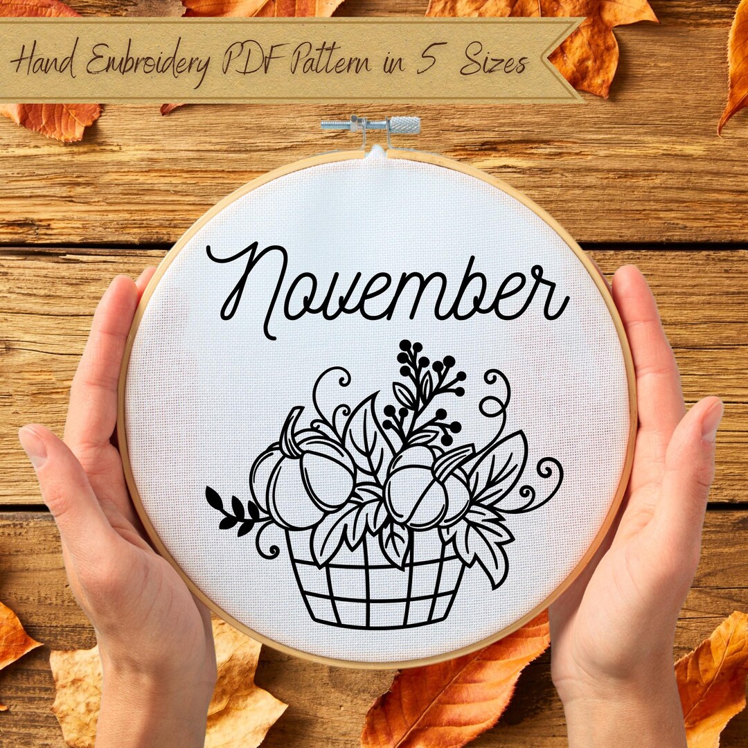 November Hand Embroidery PDF Pattern - Instant Download - 5 Sizes - Etsy
