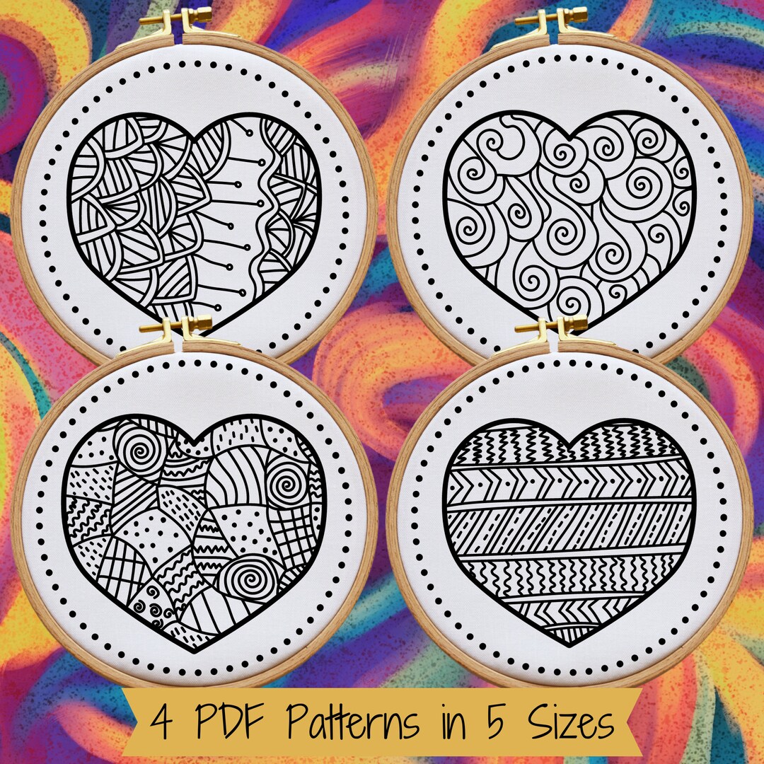 Heart Hand Embroidery Patterns: Set of 4 Designs (PDF Download) - Etsy